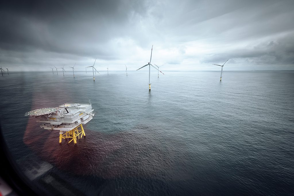 Offshore wind farm at the edge of the North Sea